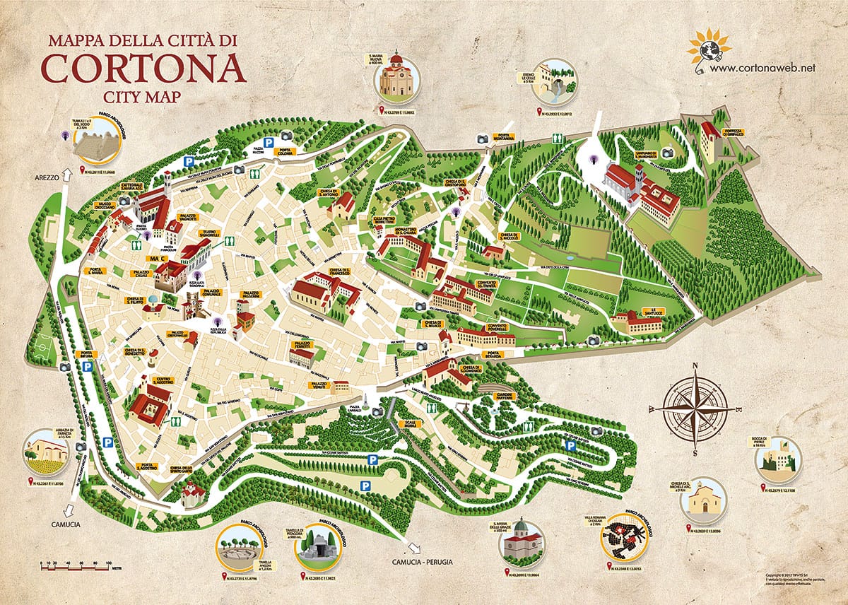 Cortona of Cortona | Map of the town and historic center of Cortona